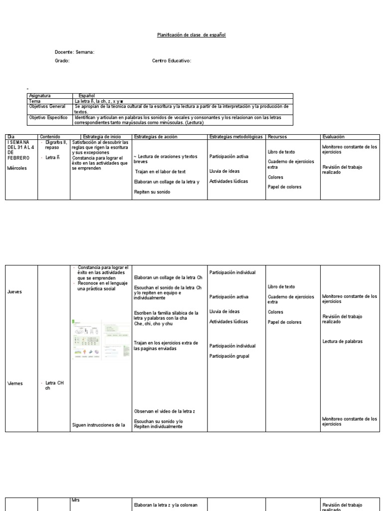Planificación de Español para Primer Grado | PDF | Notación ...