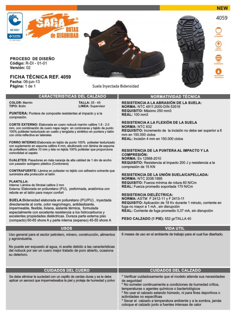Ficha Tecnica Bota Saga 4059 | PDF | Calzado | Materiales