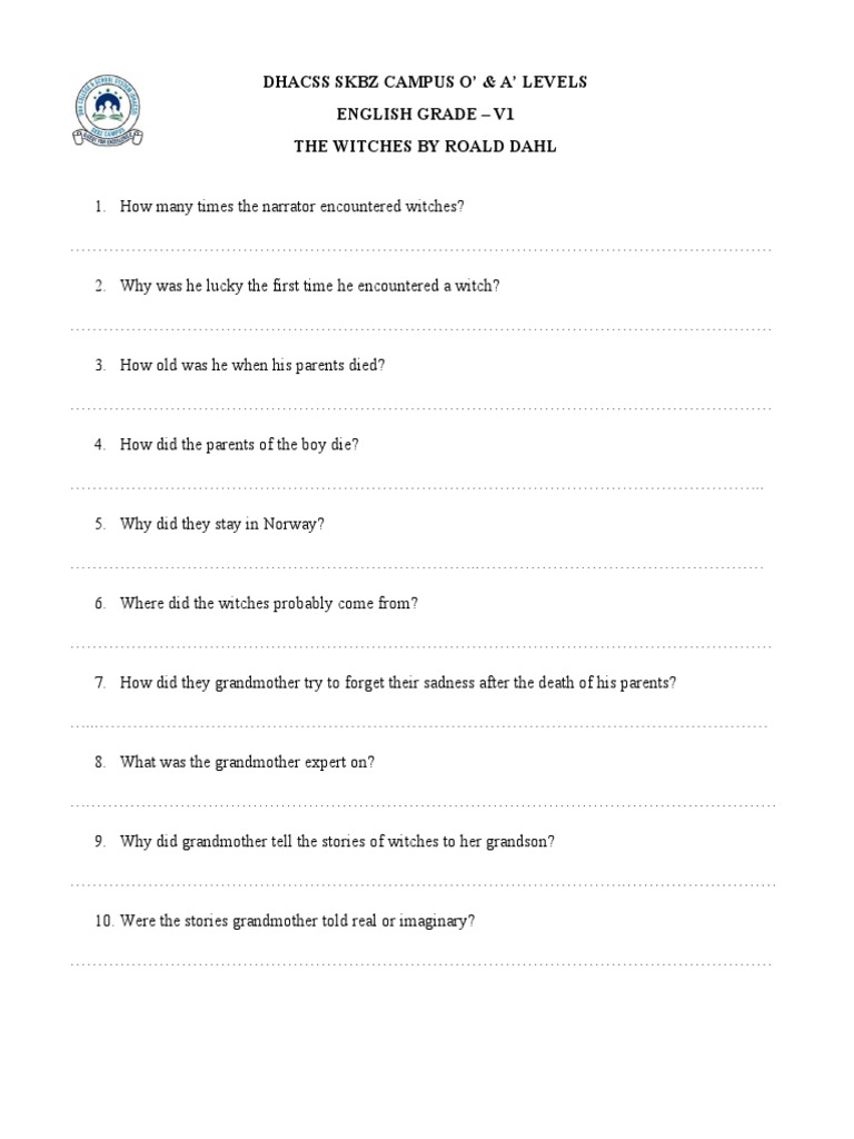 The Witches Roald Dahl Worksheets
