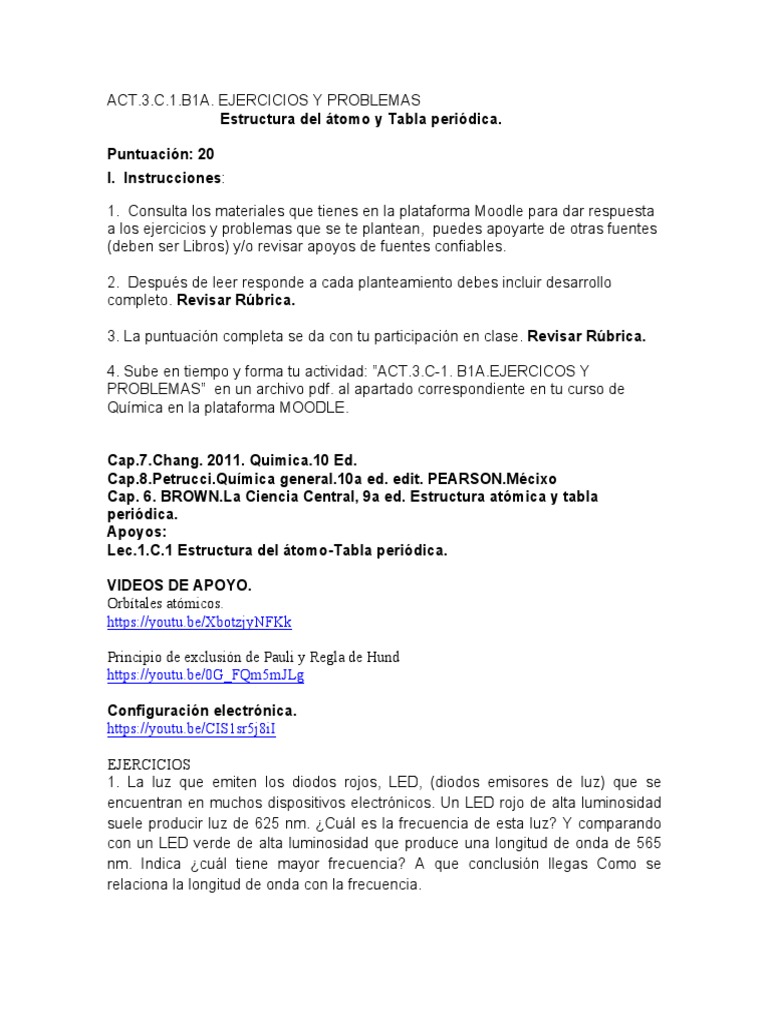 Act.3.c.1.b1a. Ejercicios y Problemas.2022.3 | Descargar gratis PDF | Elementos químicos | Ion