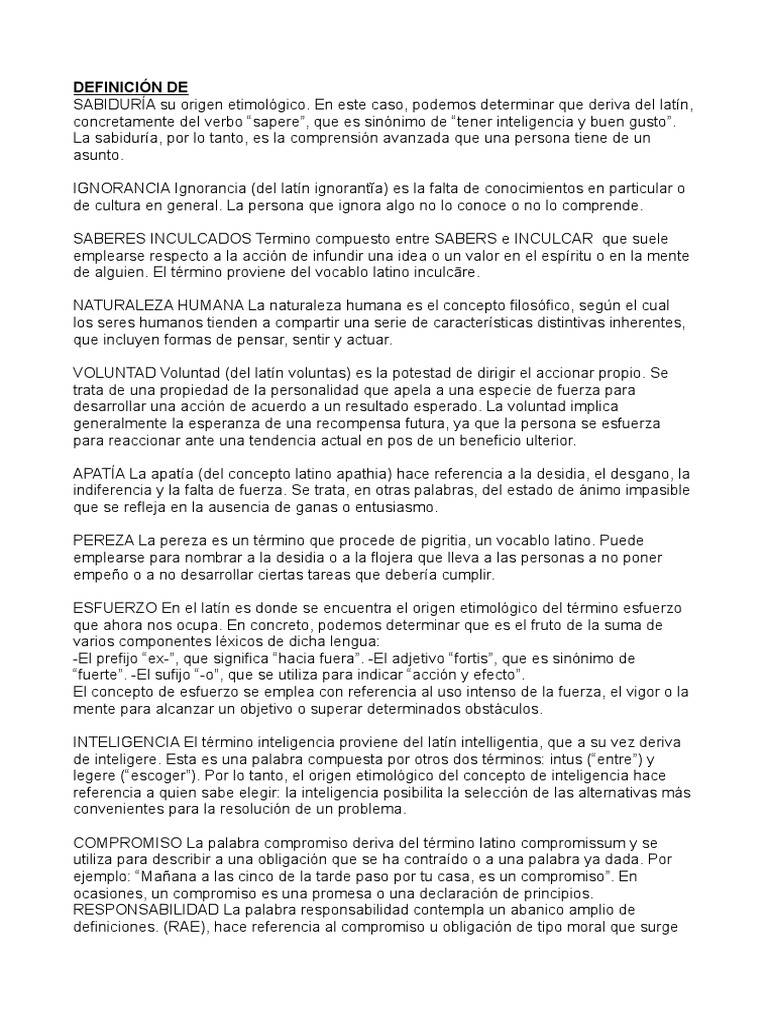 Definicion de Sabiduria | PDF | Inteligencia | Palabra