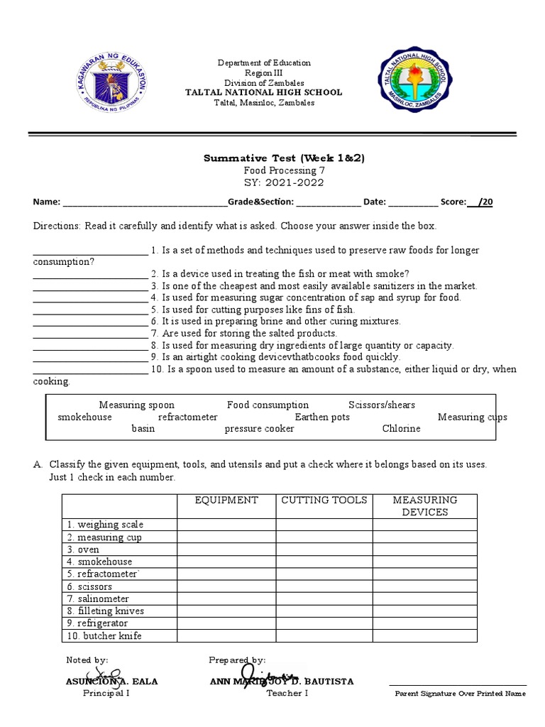 Food Processing 7 Test | PDF | Foods | Smoking (Cooking)