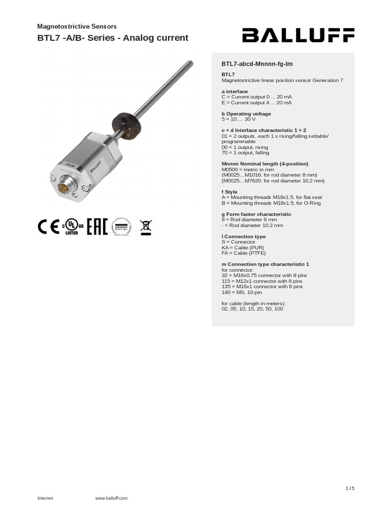 Balluf - Datasheet - MP730102 - en | PDF | Equipment | Physical Quantities