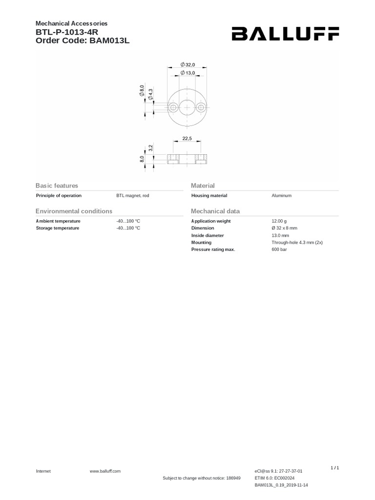 Balluf - Iman - Datasheet - BAM013L - 186949 - en | PDF