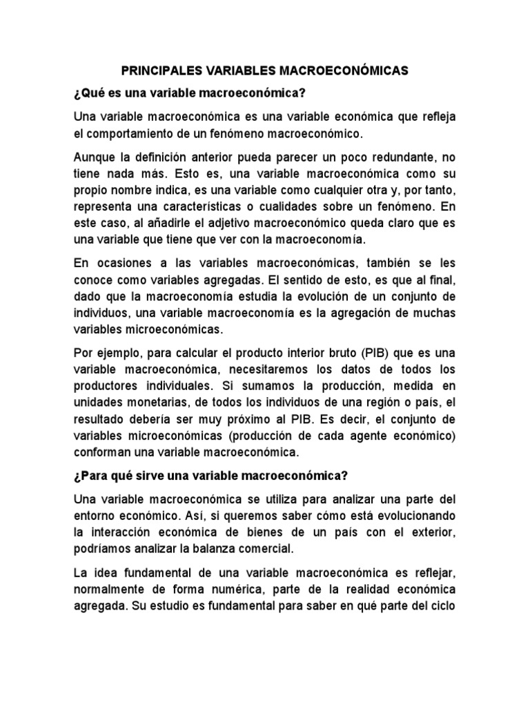 Principales Variables Macroeconomicas | PDF | Producto Interno Bruto ...