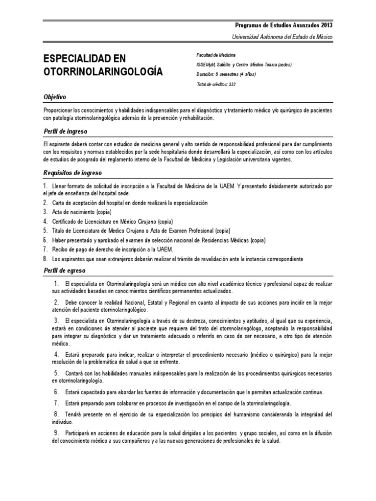 Programa ORL UAEM | PDF | Titulo academico | Hospital