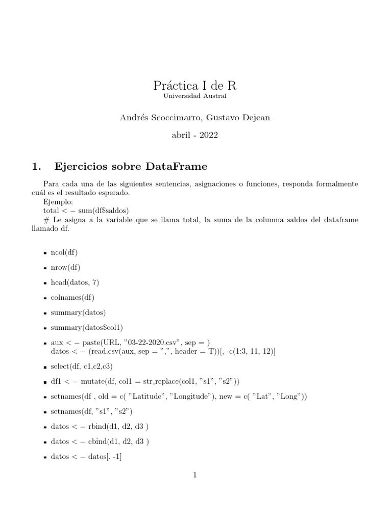 Guia 1 Ejercicios R | PDF | Programación de computadoras | Informática