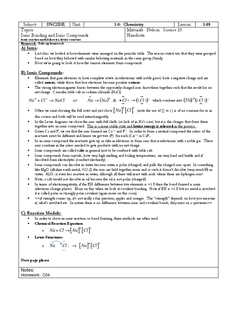 3 05 Ionic Bonding And Ionic Compounds Pdf Ionic Bonding Ion