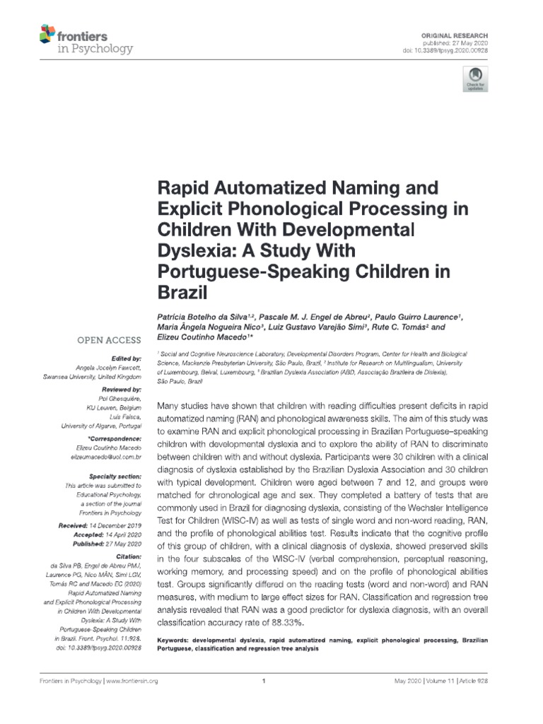 Dyslexia Rapid Naming | PDF