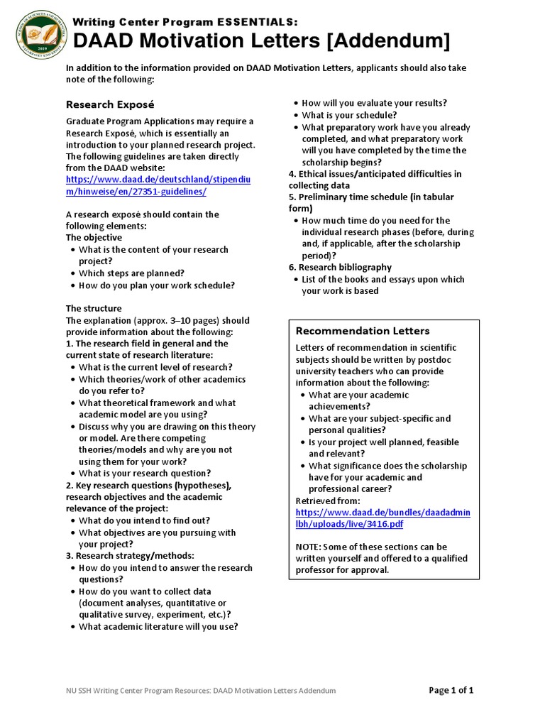 DAAD Motivation Letters Addendum | PDF | Quantitative Research ...