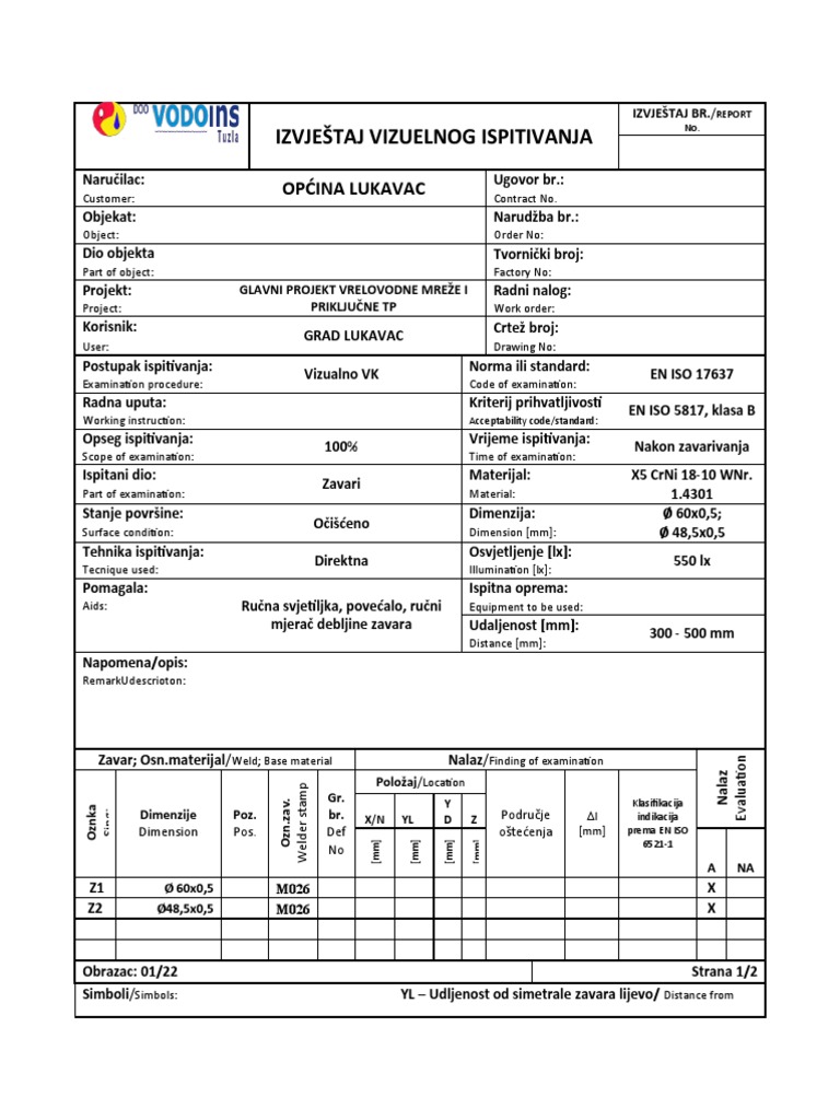 Izvjestaj Vizuelnog Ispitivanja | PDF