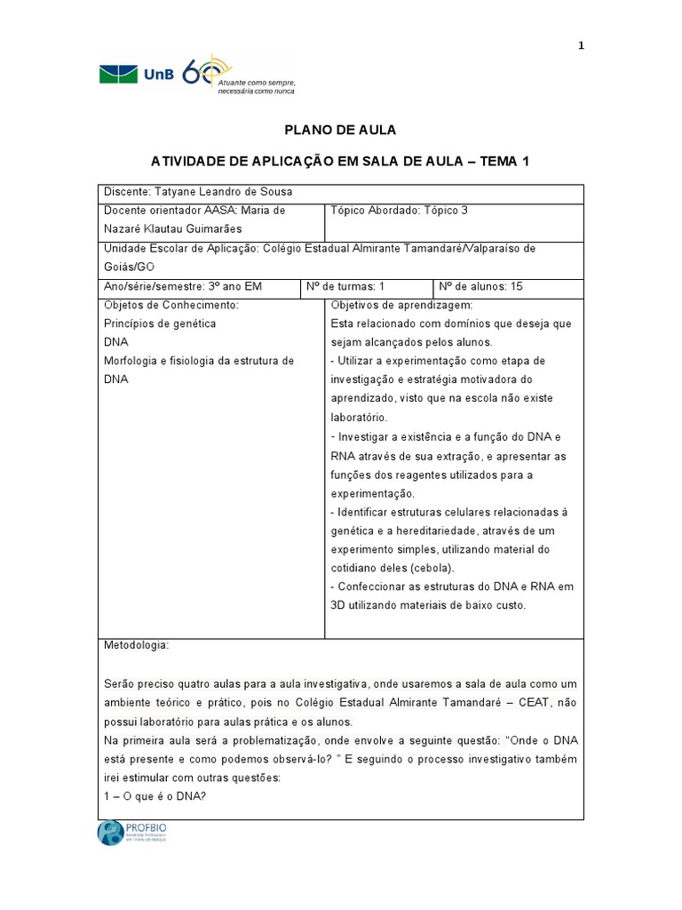 modelo_plano de aula_AASA | PDF | Aprendizado | DNA