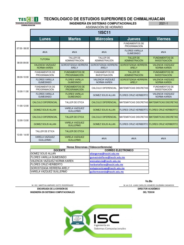 Horarios Grupos Isc 2021 1 | PDF | Análisis matemático | Informática