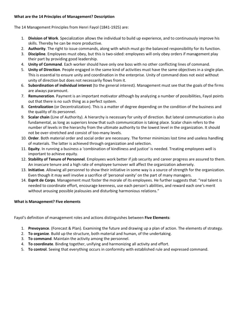 Henri Fayol Command Control Coordinate Plan Organize