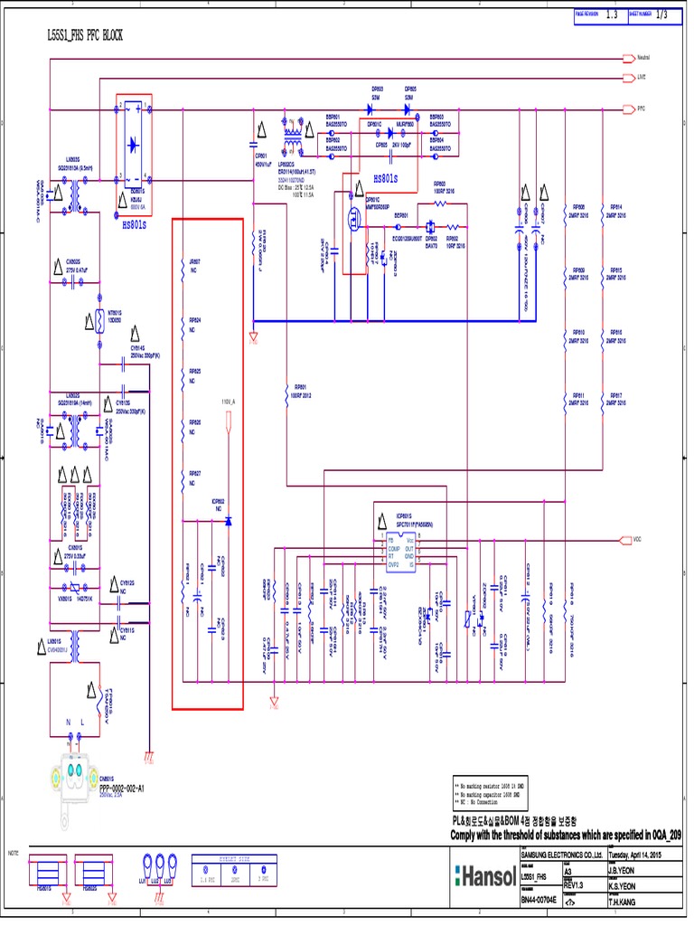 (REV R.E 변경승인) 한솔 - L55S1 - FHS (BN44-00704E) - Circuit diagram | PDF ...