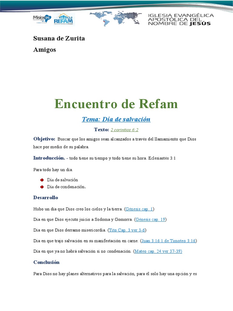 Bosquejo para Encuentro de Refam | PDF | Salvación | Jesús