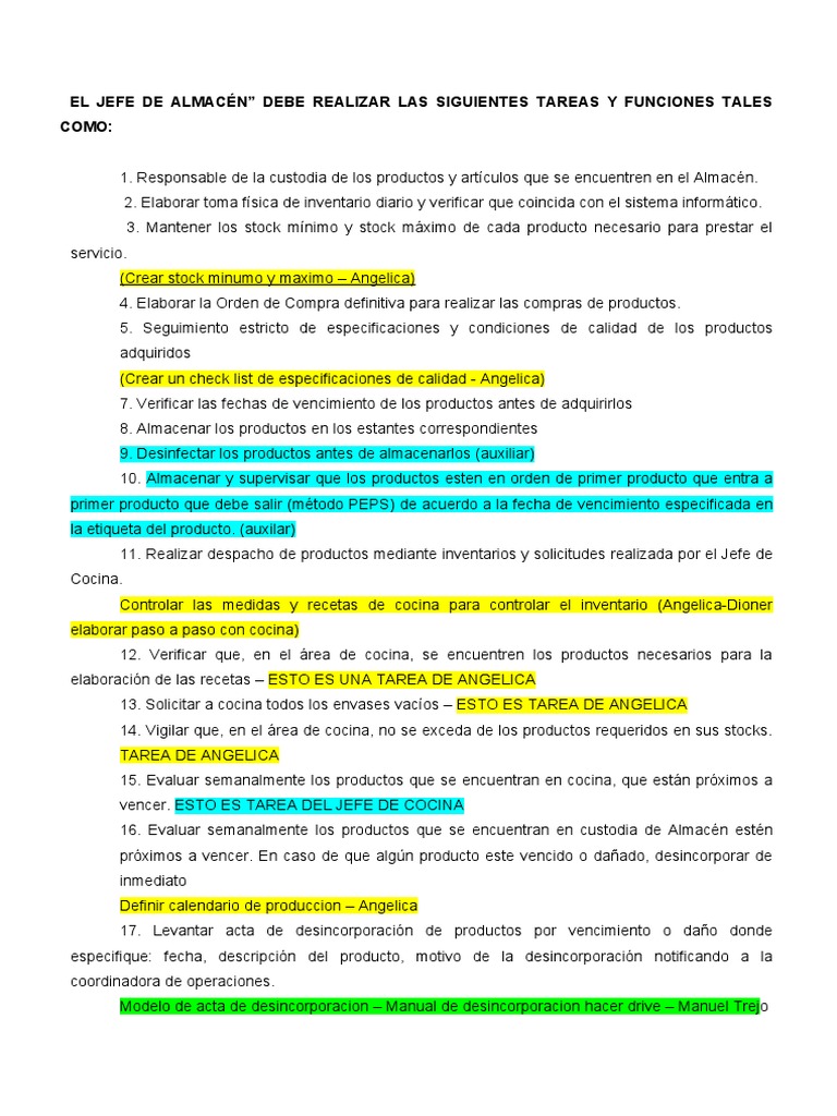Funciones Del Jefe de Almacen | PDF Funciones Del Jefe de Almacen | PDF