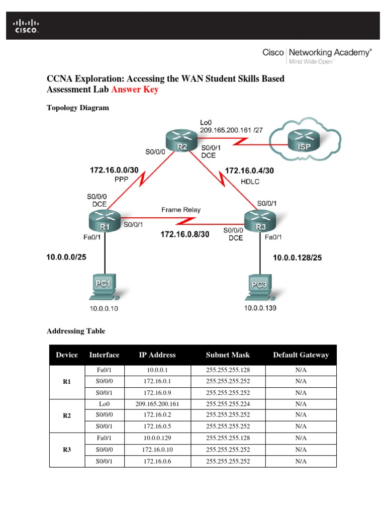 Accessing The WAN Student Skills Based Assessment Lab Answer Key | PDF ...
