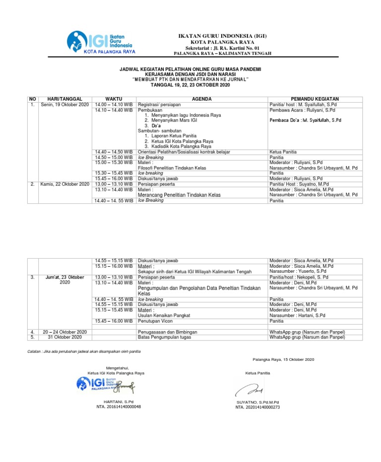 Rundown Pelatihan PTK - Jurnal | PDF