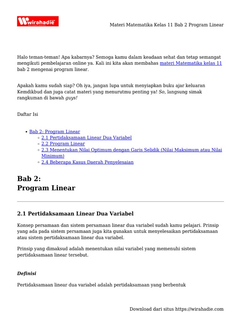 Program Linear Kelas 11 | PDF | Metode & Bahan Ajar