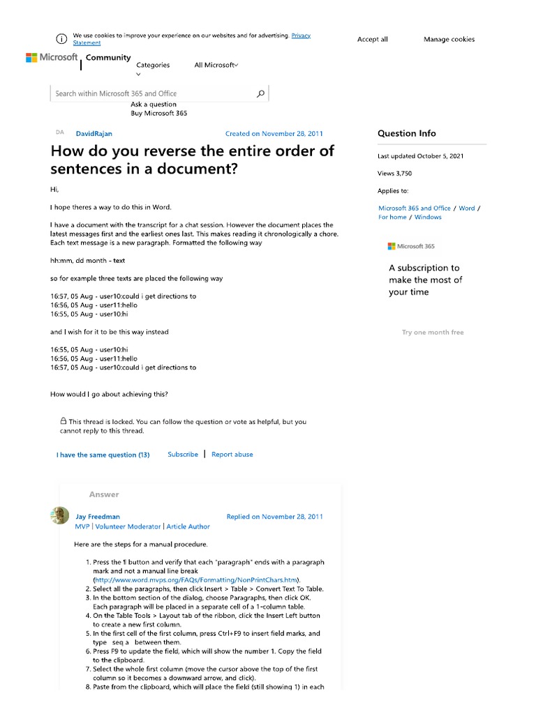 How Do You Reverse The Entire Order of Sentences in A Document | PDF