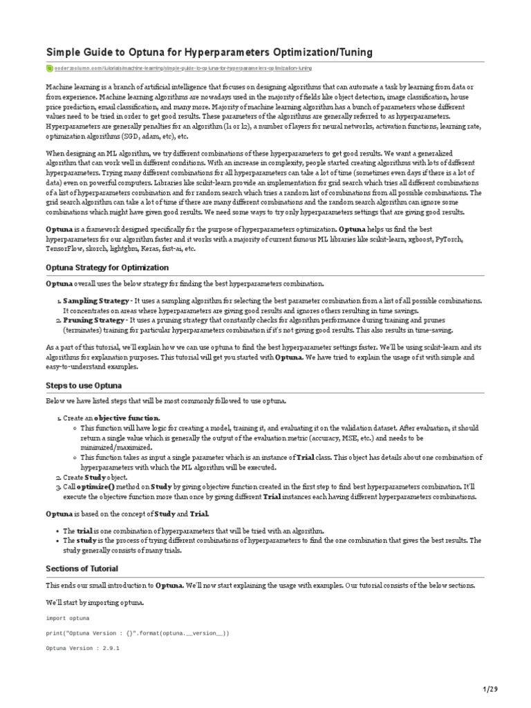 Optuna Hyperparameter Tuning Guide | PDF | Mean Squared Error | Machine ...