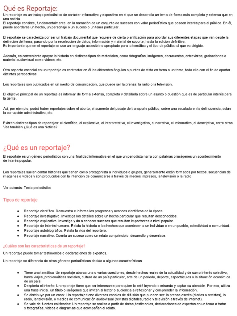 Características del Reportaje Periodístico | PDF | Radiodifusión ...