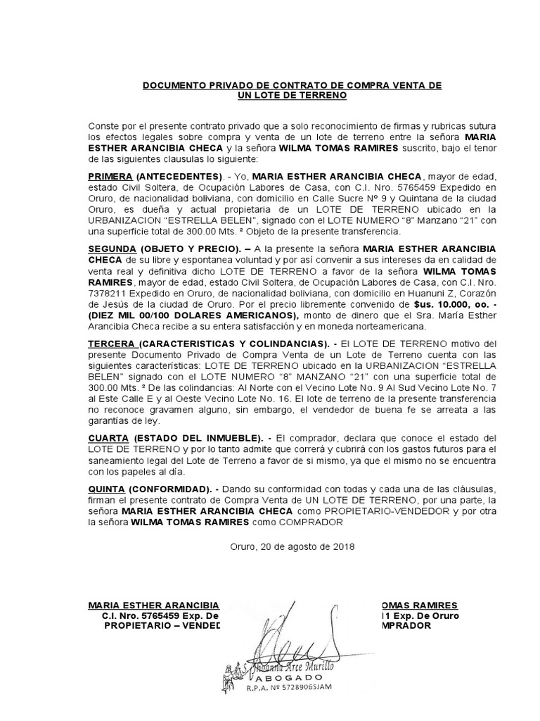 Documento Compra Venta Lote 2 | PDF