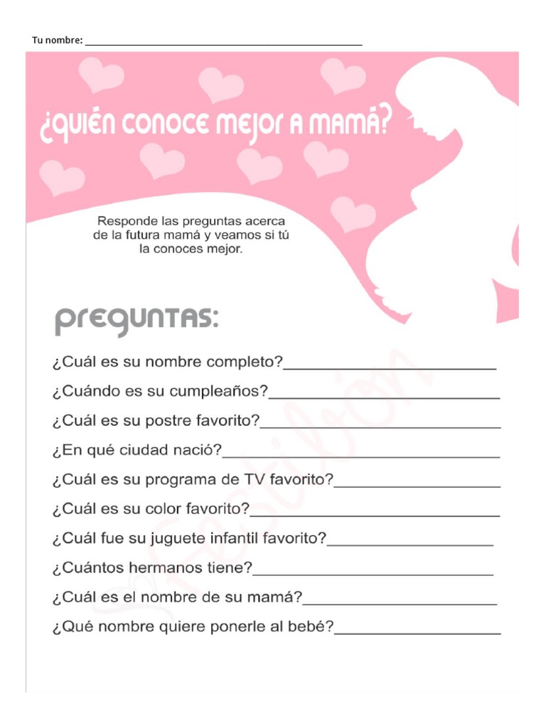 Quién Conoce Mejor A Mamá. Baby Shower | PDF