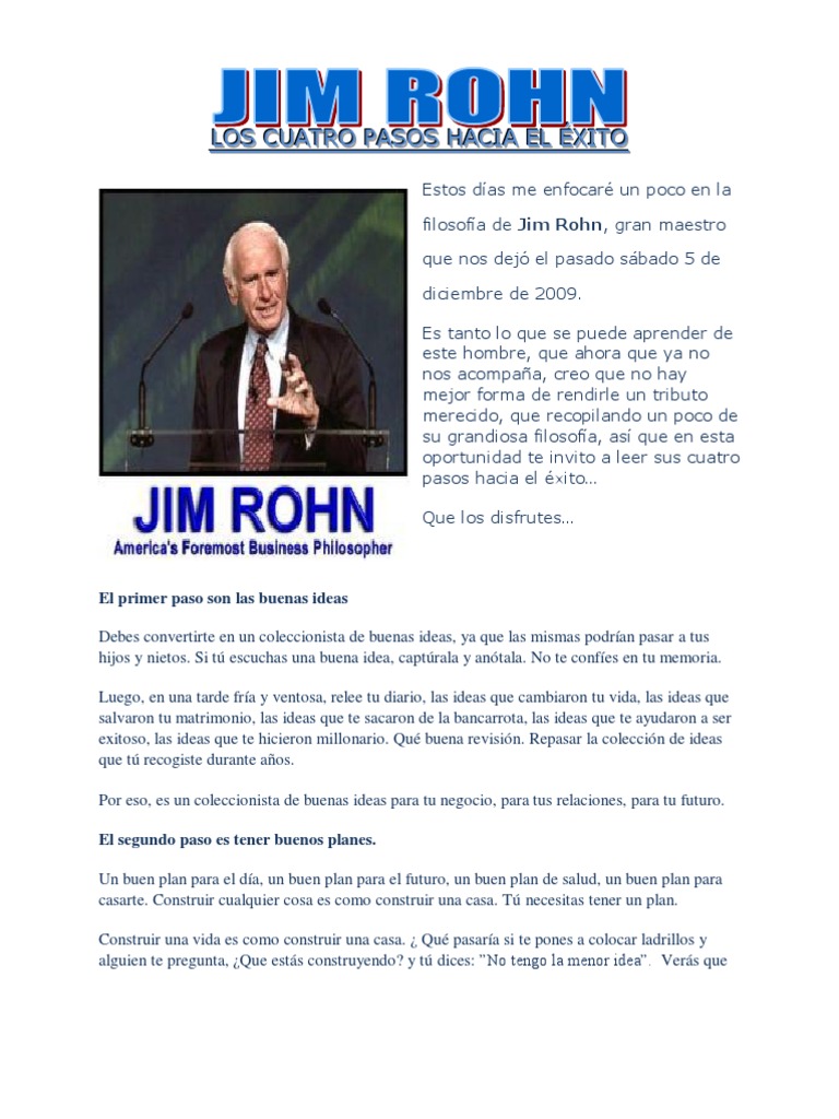 Los Cuatro Pasos Hacia El Exito Jim Rohn | PDF | Ocio