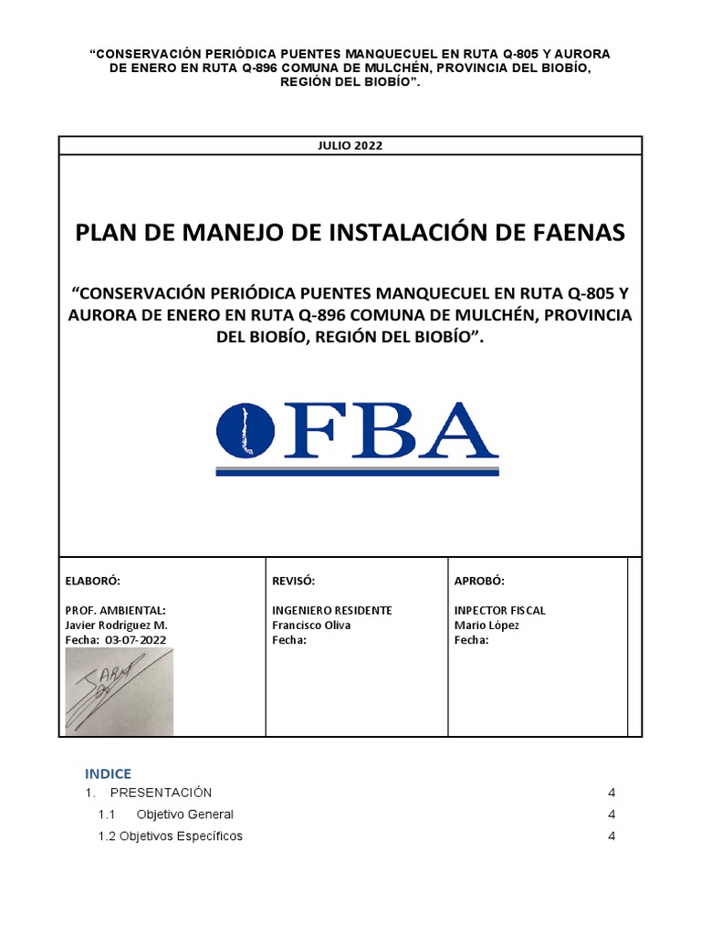 Plan de Manejo de Instalacion de Faenas 0.1 | PDF | Agua | Residuos
