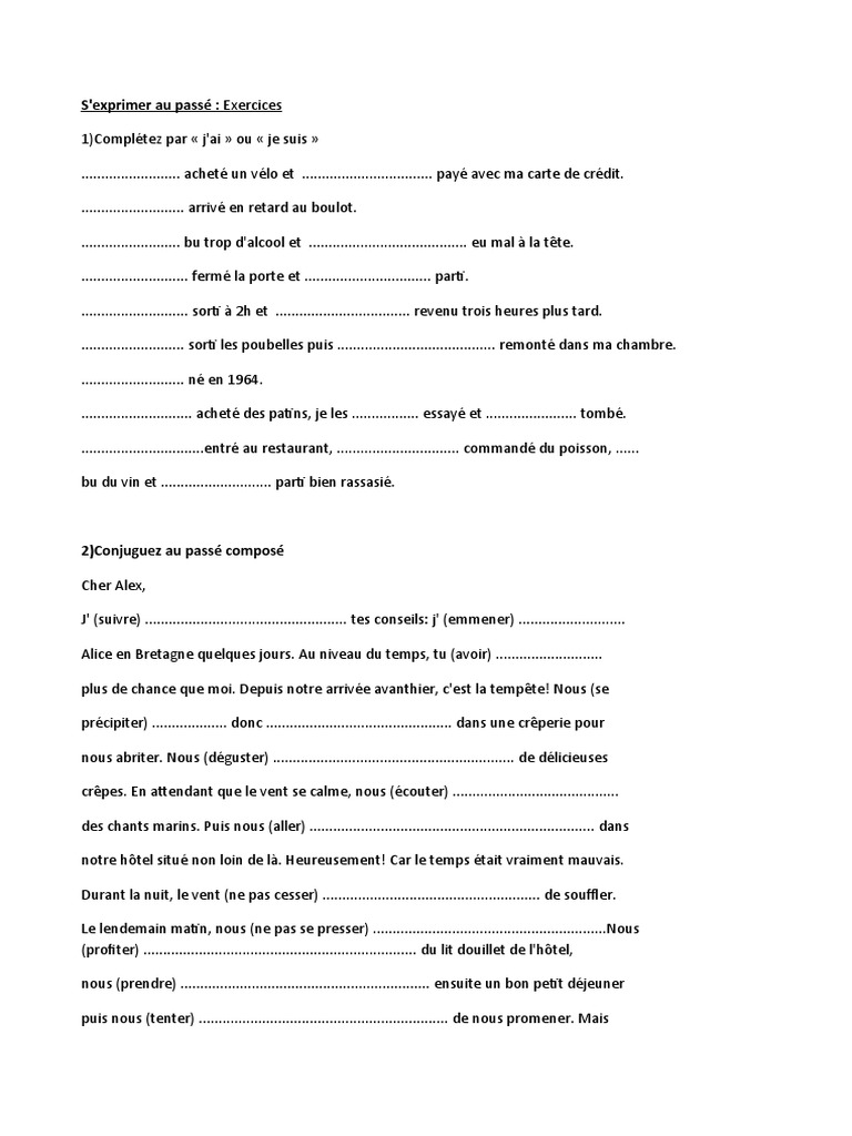 Ejercicios Passé Composé | PDF