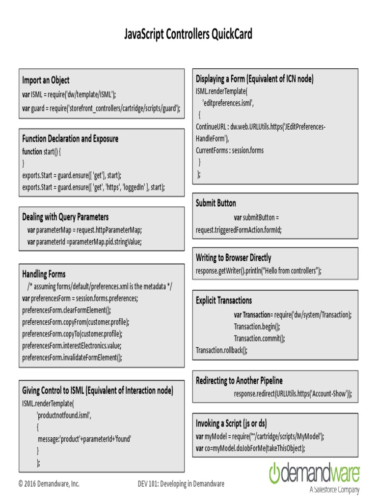 DEV101 Javascript Controllers Quickcard 8-19-2016 | PDF | Computer Engineering | Object Oriented ...
