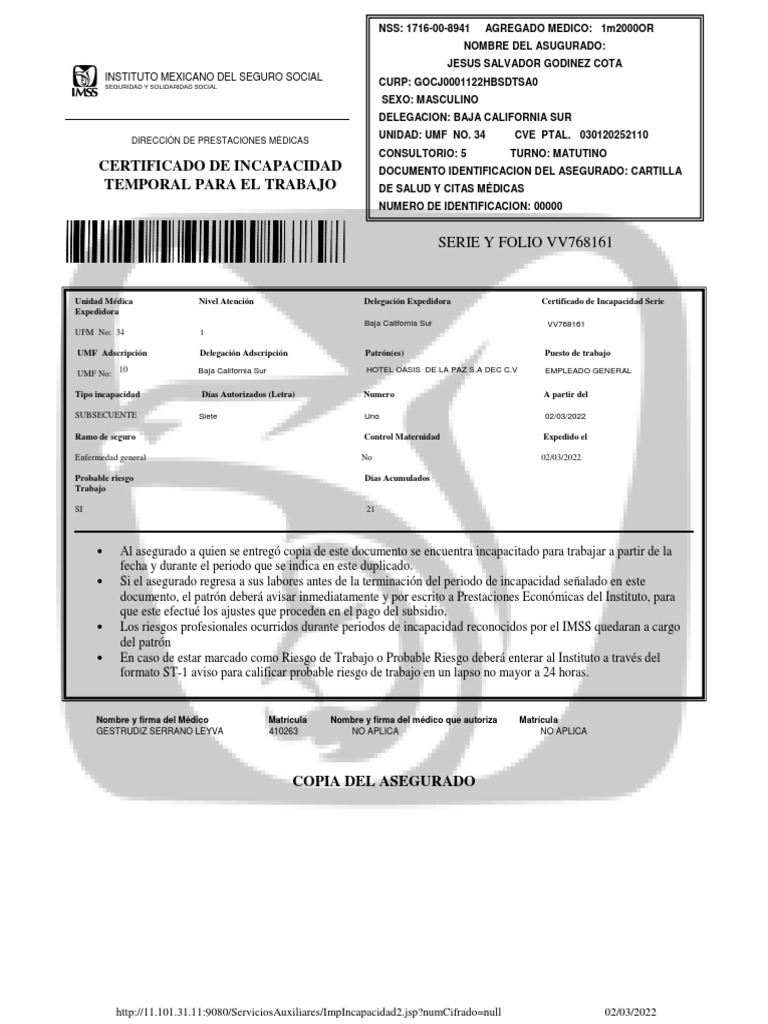 Formato de Incapacidad | PDF | Cuidado de la salud | Ciencias de la Salud