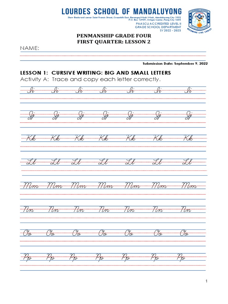 Penmanship 4-First Quarter-Lesson 2 | PDF | Calligraphy | Writing