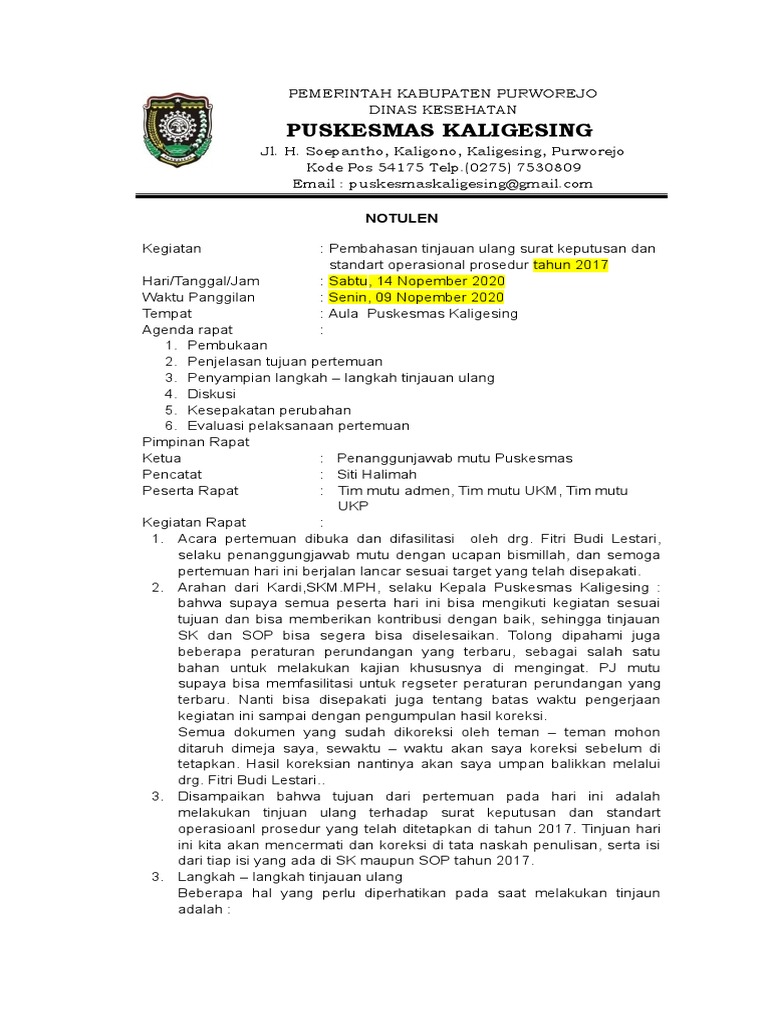 Notulen Review SK SOP | PDF