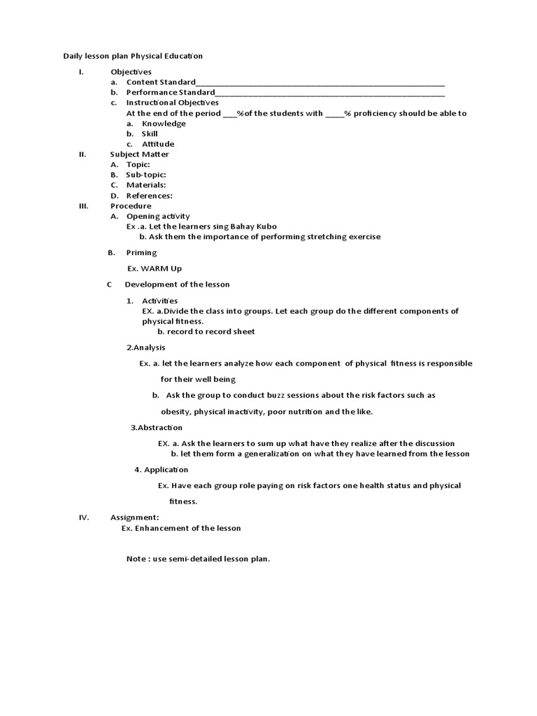 4A'SDaily Lesson Plan Physical Education | PDF