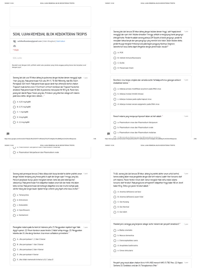 Soal Ujian Remedial Blok Kedokteran Tropis | PDF