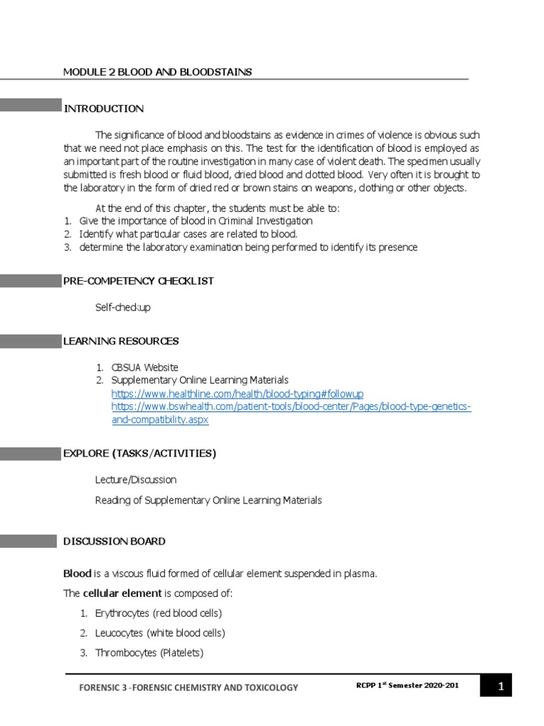 Module 2 Blood and Bloostain Analysis Forensic 3 | PDF | White Blood ...