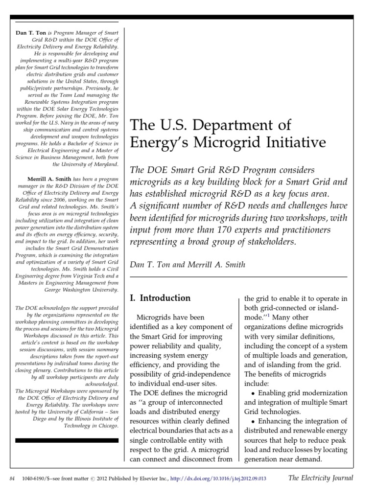 The US Department of Energy's Microgrid Initiative | Download Free PDF | Distributed Generation ...