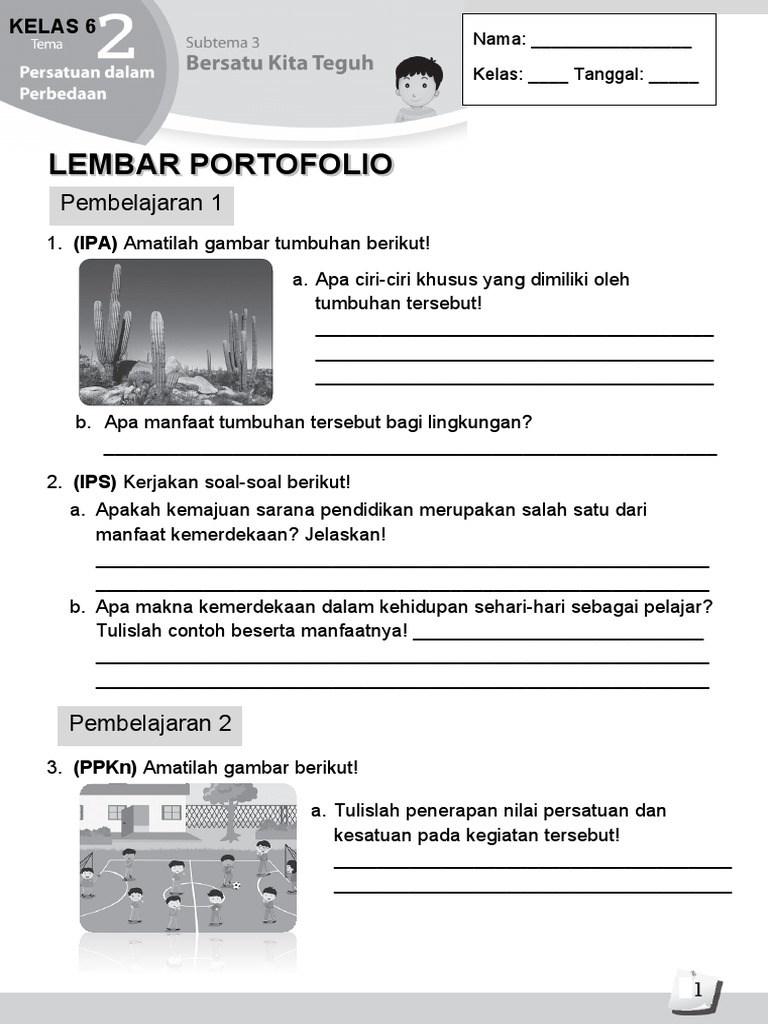 Lembar Portofolio Bupena 6a Tema 2 Sub 3 | PDF
