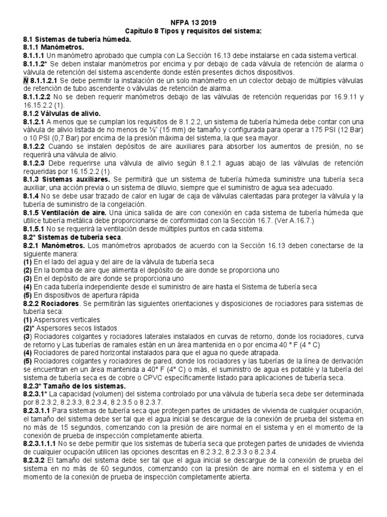 Cap 8 Nfpa 13 2019 | PDF | Sistema de rociadores contra incendios ...