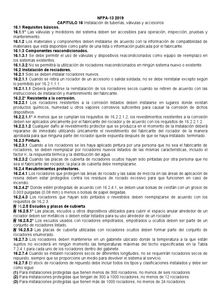 Cap 16 Nfpa 13 2019 | PDF | Tubería (transporte de fluidos) | Corrosión