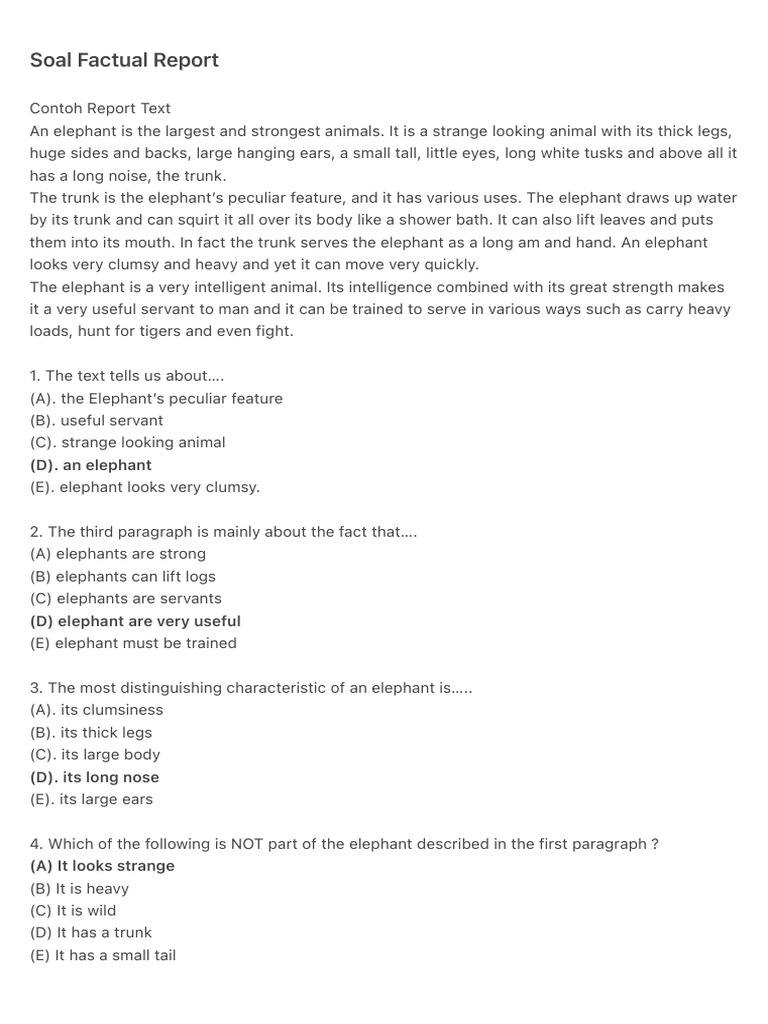 Soal Factual Report Absen 15,16,21 | PDF | Butterfly | Elephant