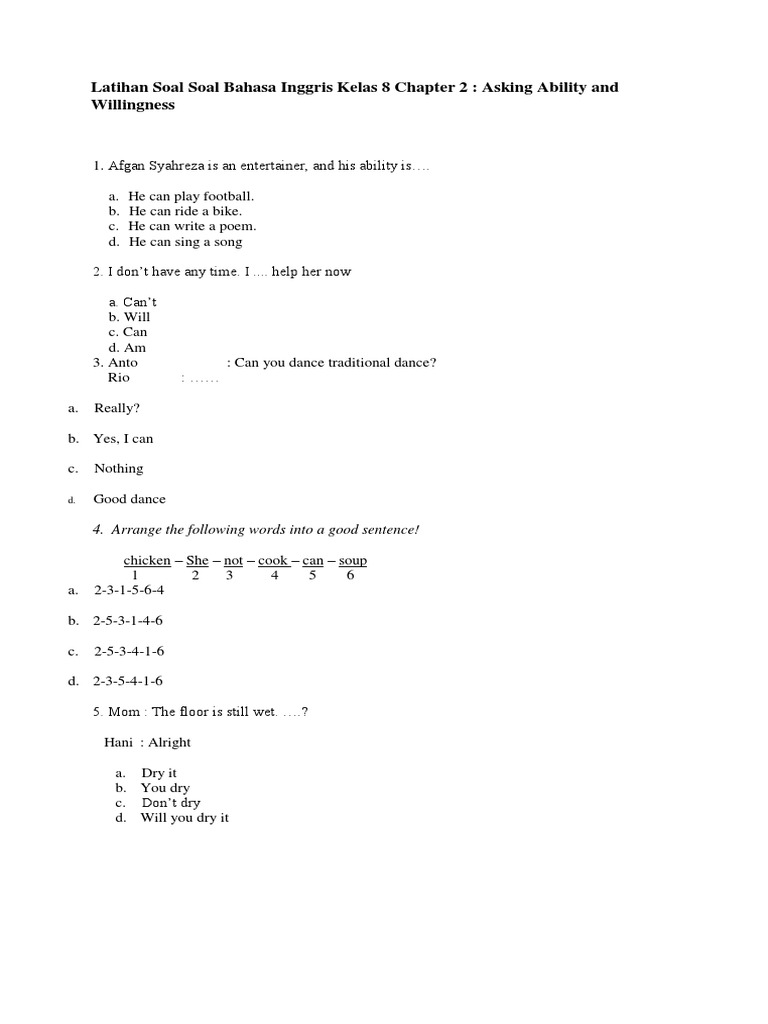 Latihan Soal Soal Bahasa Inggris Kelas 8 Chapter 2 | PDF