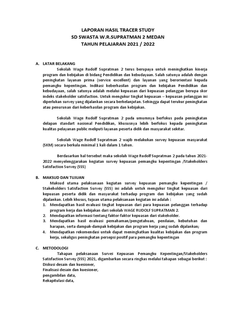 Tracer Study SD W.R. Supratman 2 Medan | PDF