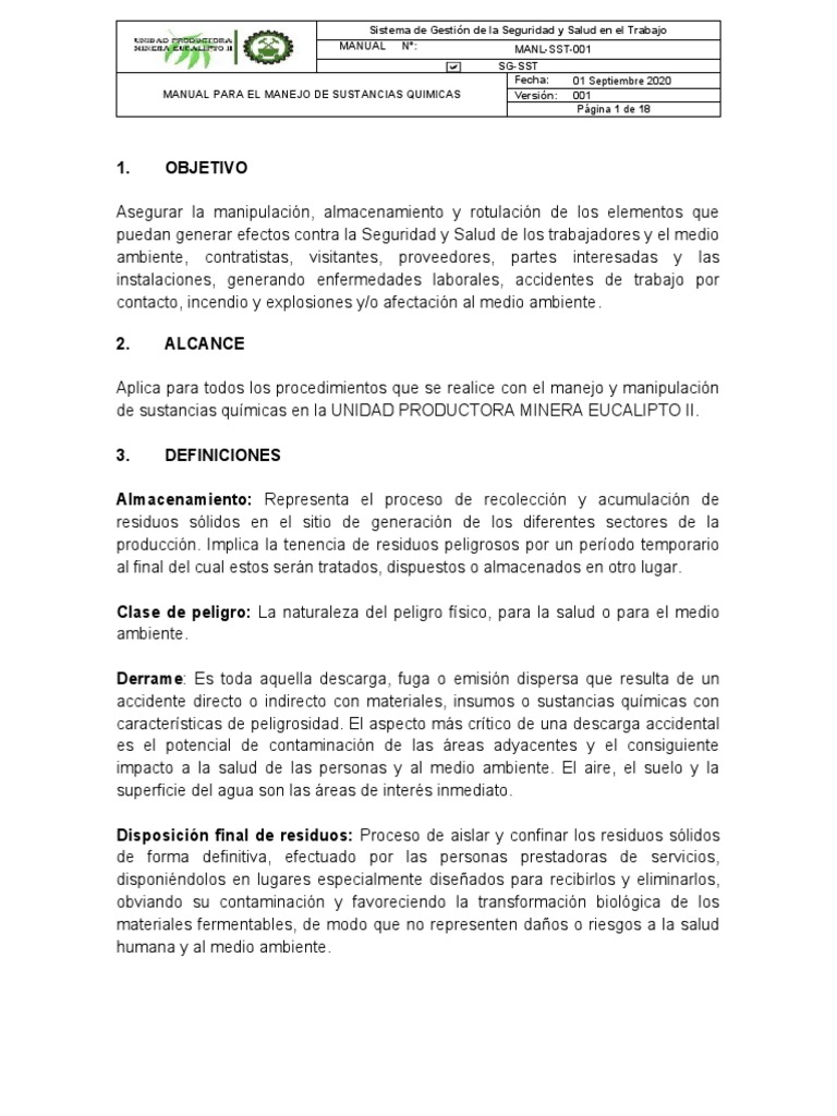 Manual de Manejo de Sustancias Quimicas | PDF | Residuos | Agua Manual de Manejo de Sustancias Quimicas | PDF | Residuos | Agua