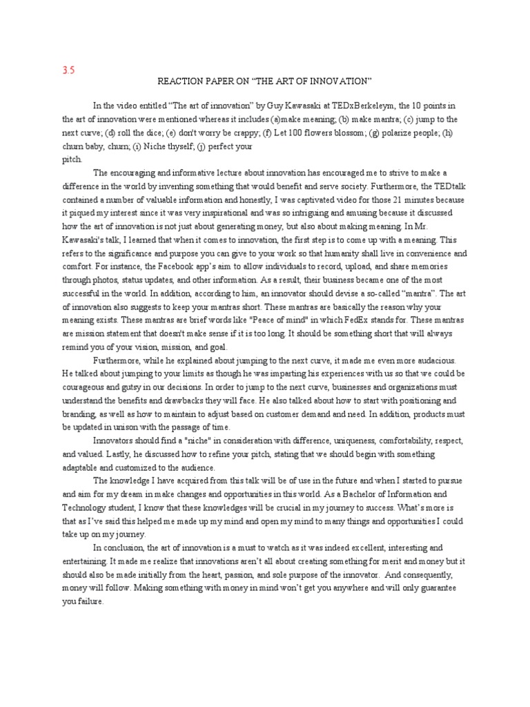 Reaction Paper On The Art of Innovation | PDF | Innovation | Cognitive ...