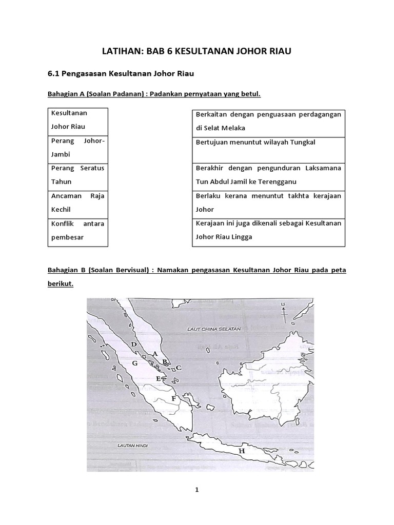 Bab 6 Kesultanan Johor Riau SEJ Latihan (1) F2 | PDF