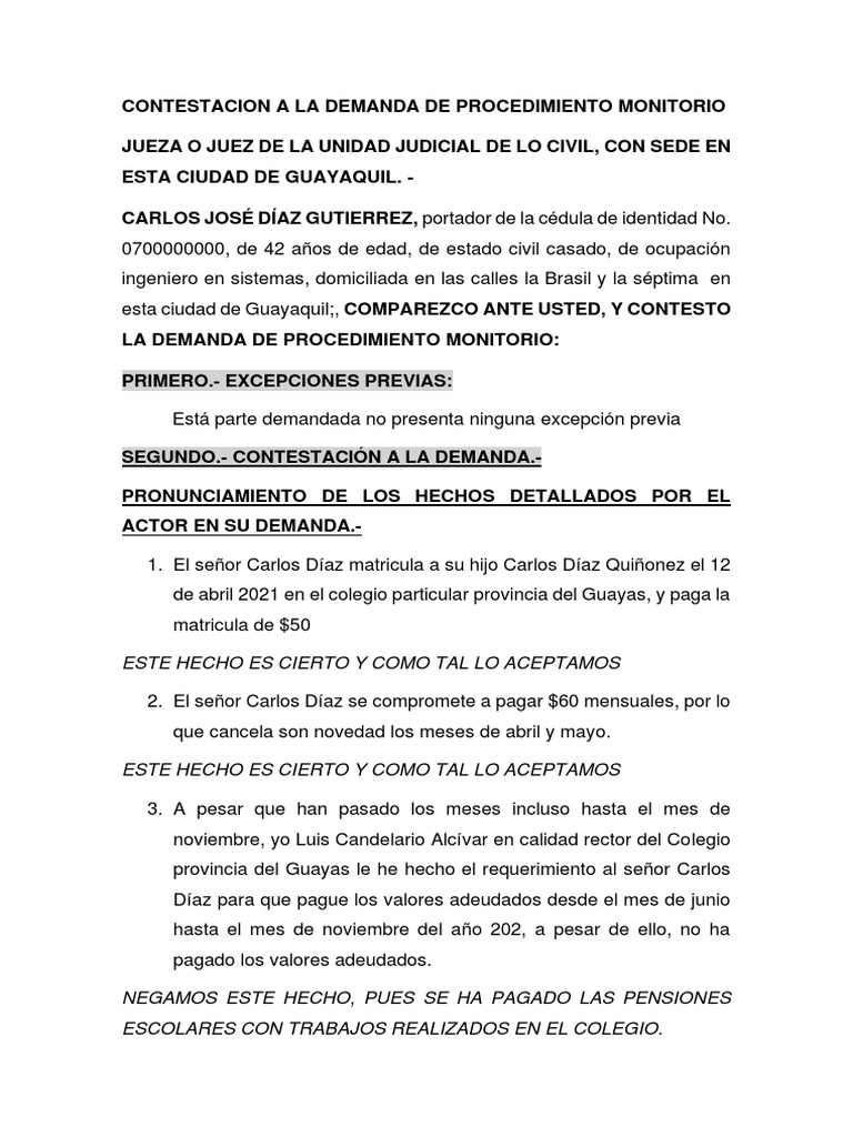 Contestacion Monitorio | PDF | Demanda judicial | Justicia